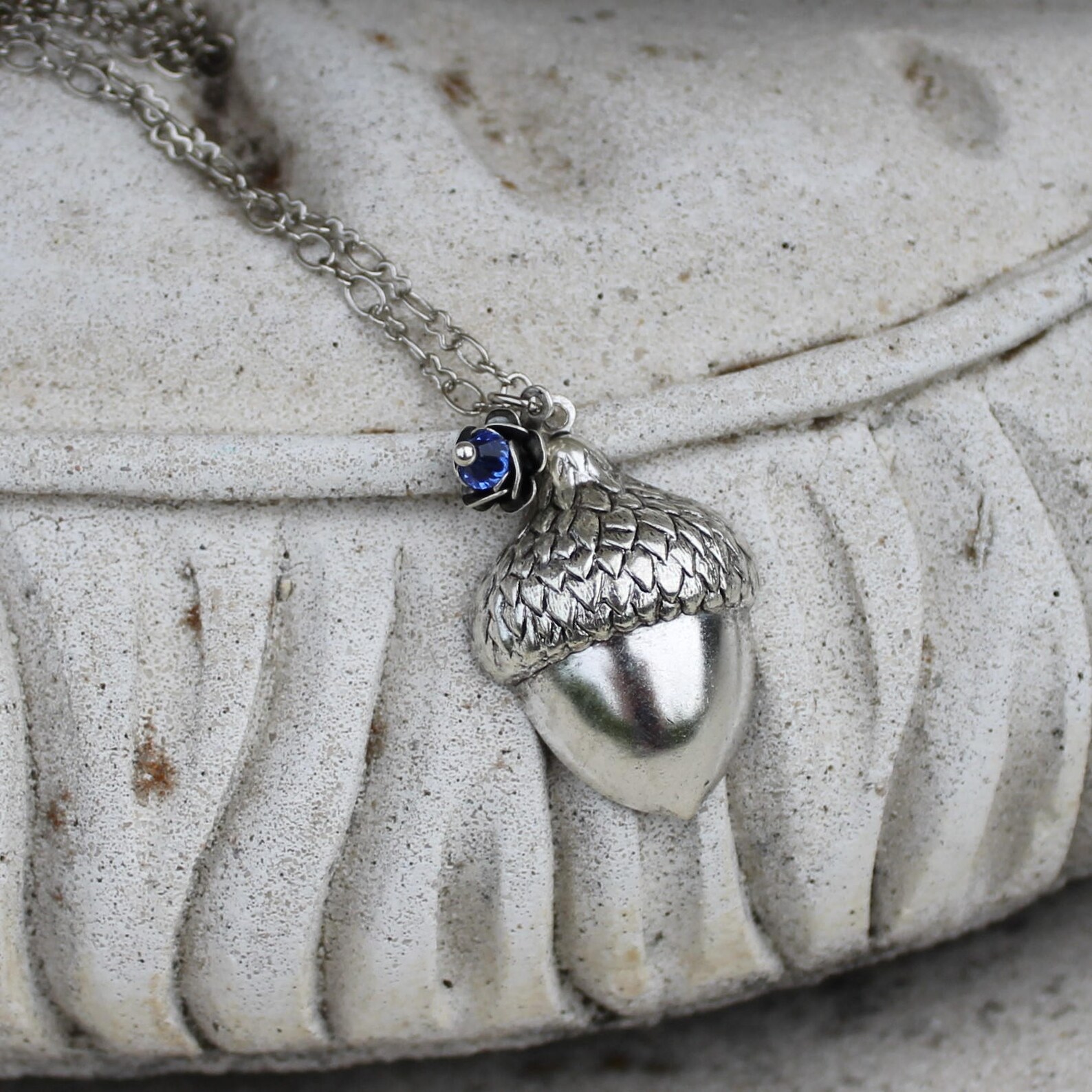 Silver Acorn Pendant Necklace Antique Silver Swarovski - Etsy