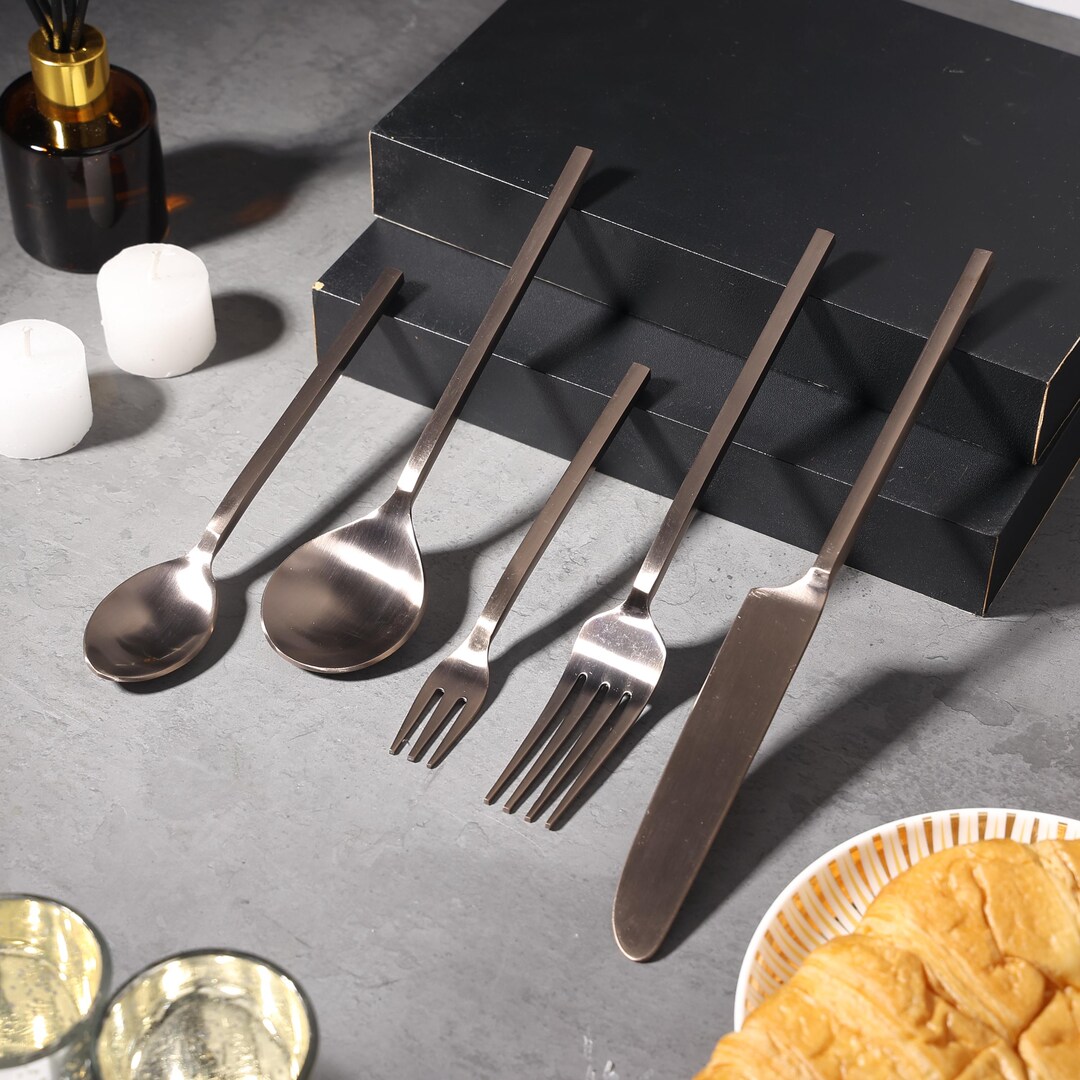 Luxury Stainless Steel Flatware Set – 5-piece Handmade Cutlery for ...