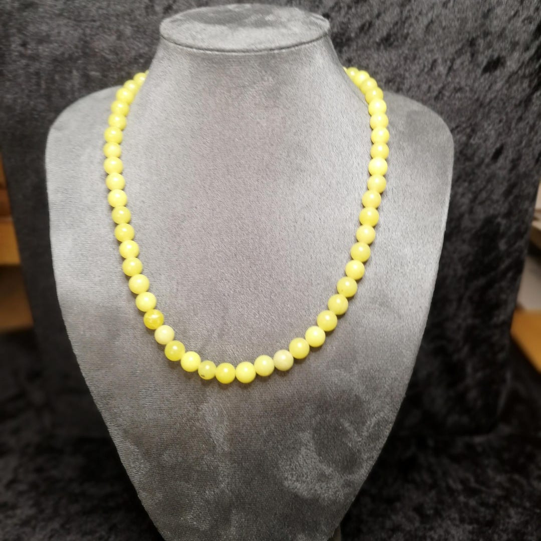 Gemstone Necklace; Lemon Yellow Jade, Ø Approx. 8 Mm, in Various Sizes ...