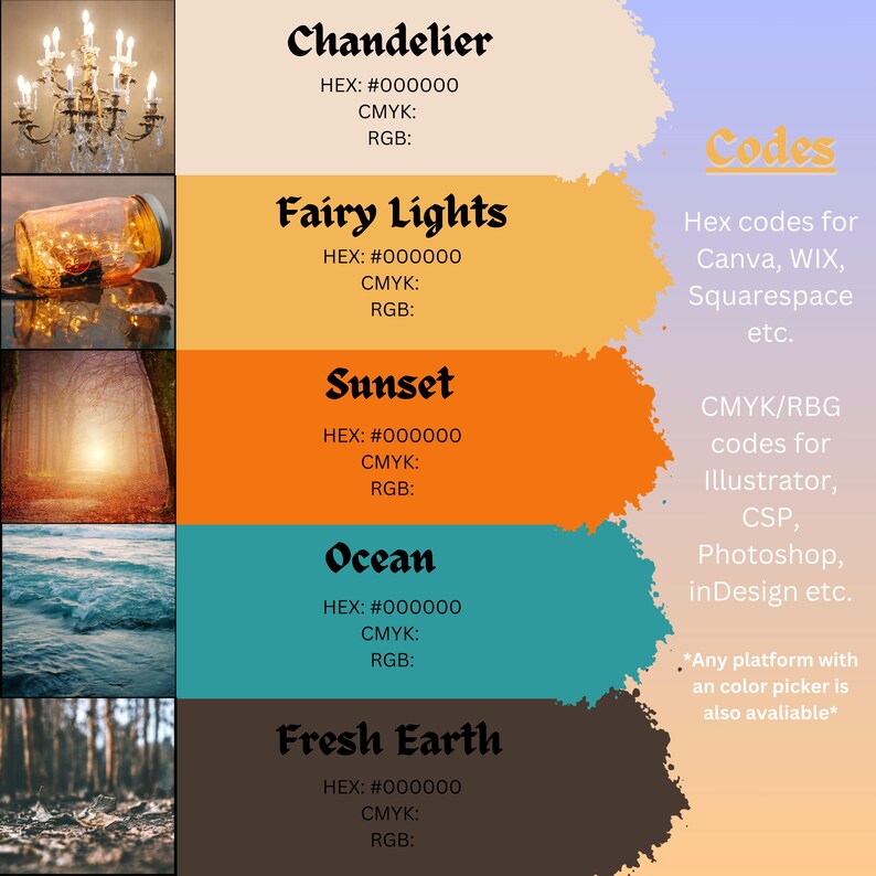 Golden Hour Color Palette: Warm Tone HEX/CMYK/RGB Codes - Etsy