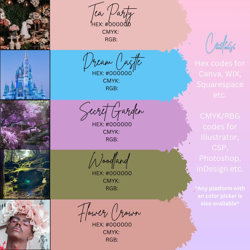 Fairytale Pastel Color Palette: HEX/CMYK/RGB Codes (digital Download ...