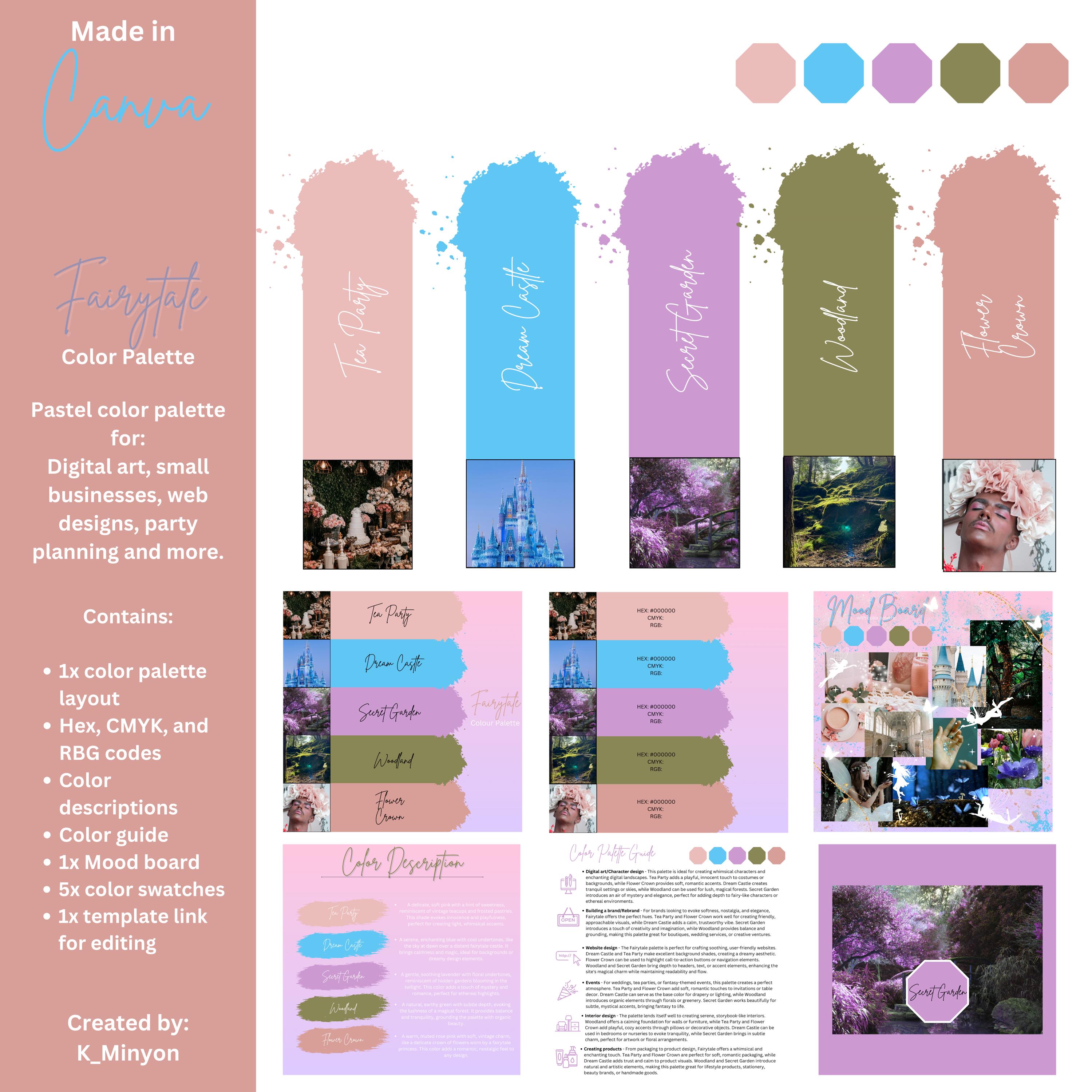 Fairytale Pastel Color Palette: HEX/CMYK/RGB Codes (digital Download ...