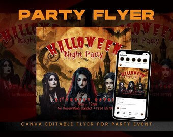 Editable Halloween Party Flyer Template Canva Design Customizable ...