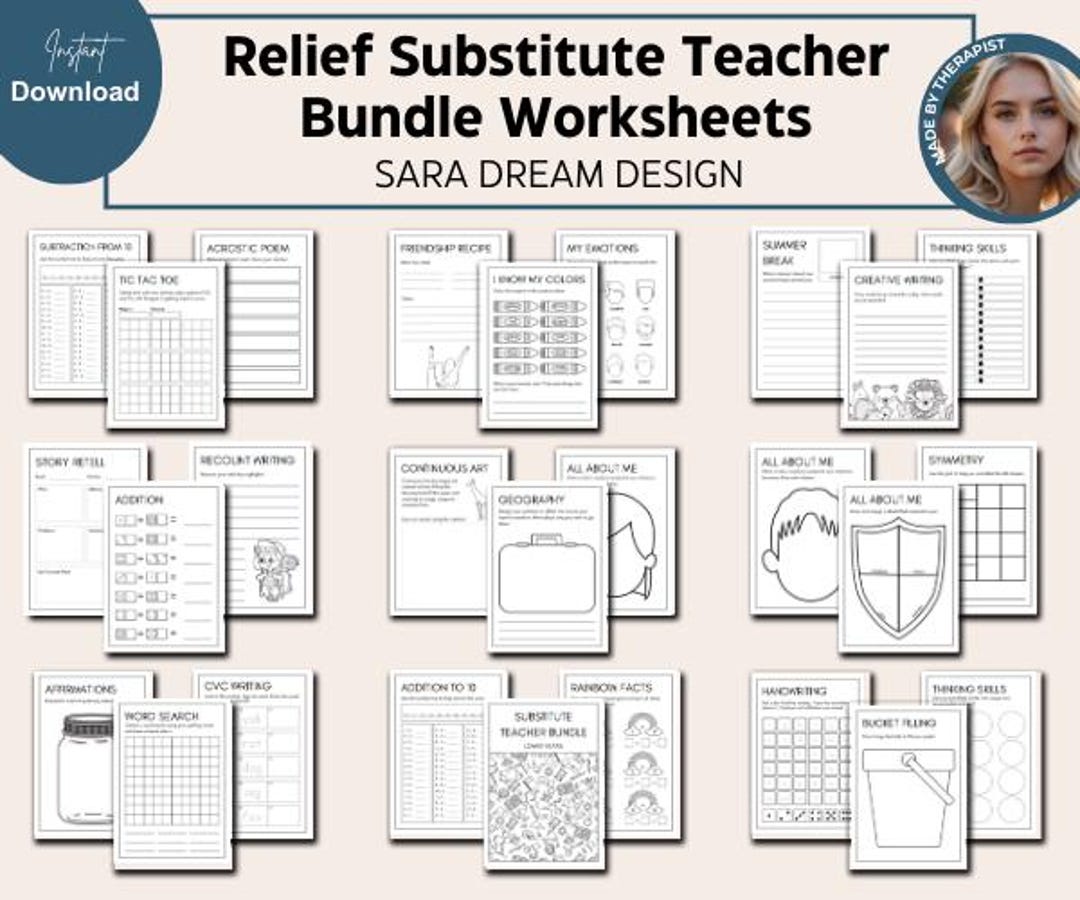 Relief Substitute Teacher Bundle Worksheets - Etsy