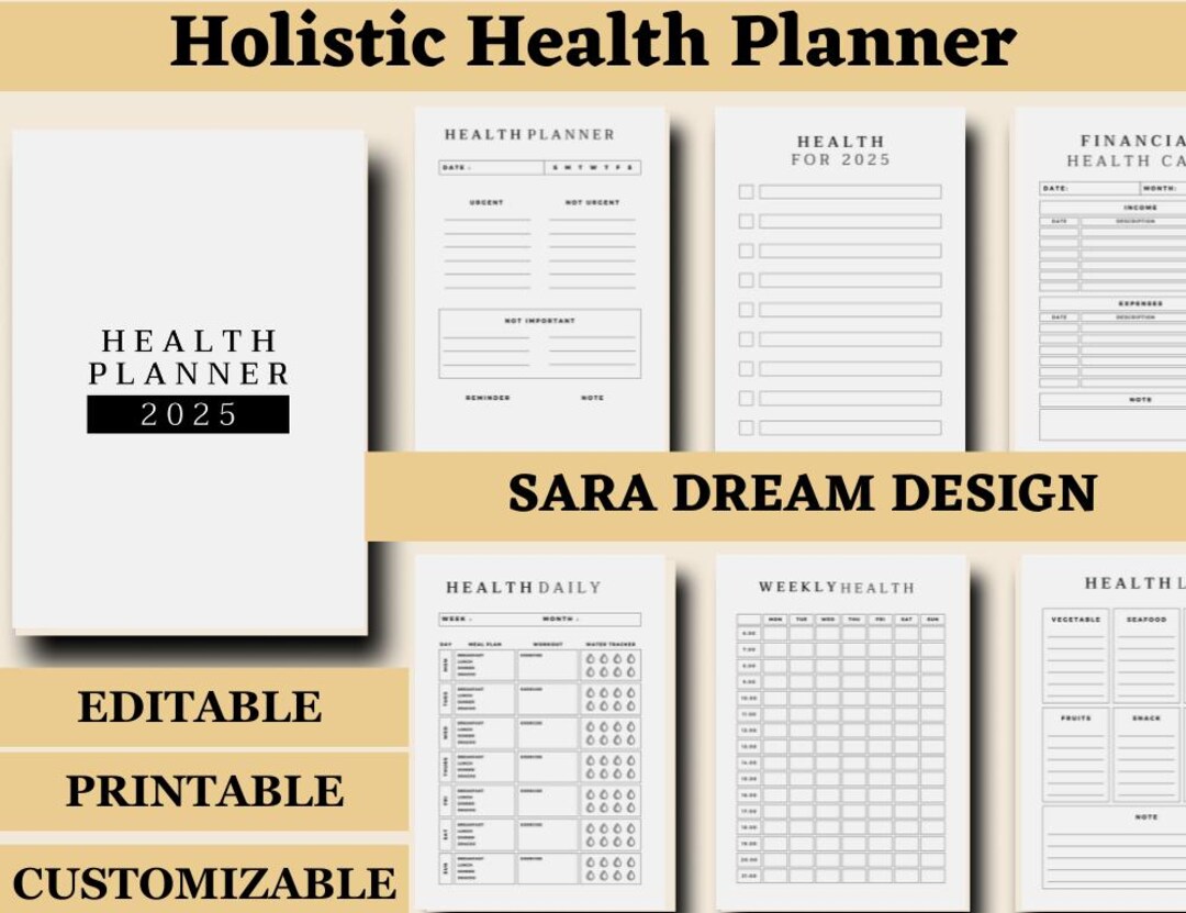 Holistic Health Planner | 2025 Minimalist Daily, Weekly and Monthly ...
