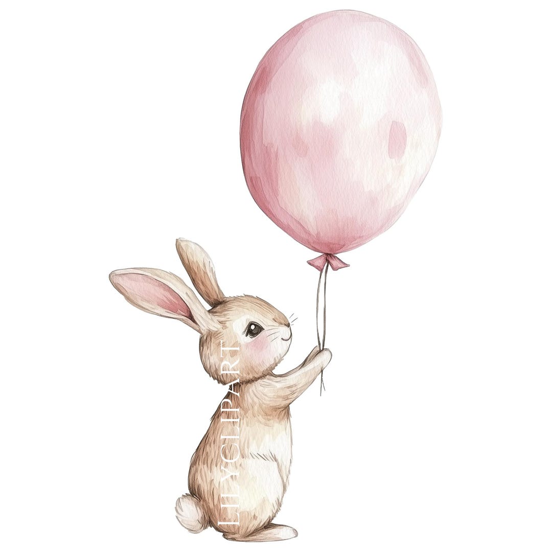 Pack of 10 Cute Rabbits Clip Art, Rabbits and Balloons Clip Art ...