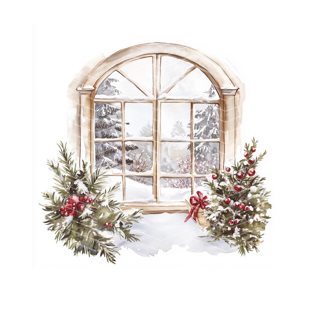 Set of 14 Christmas Windows Clip Art, Watercolor Christmas Clip Art ...