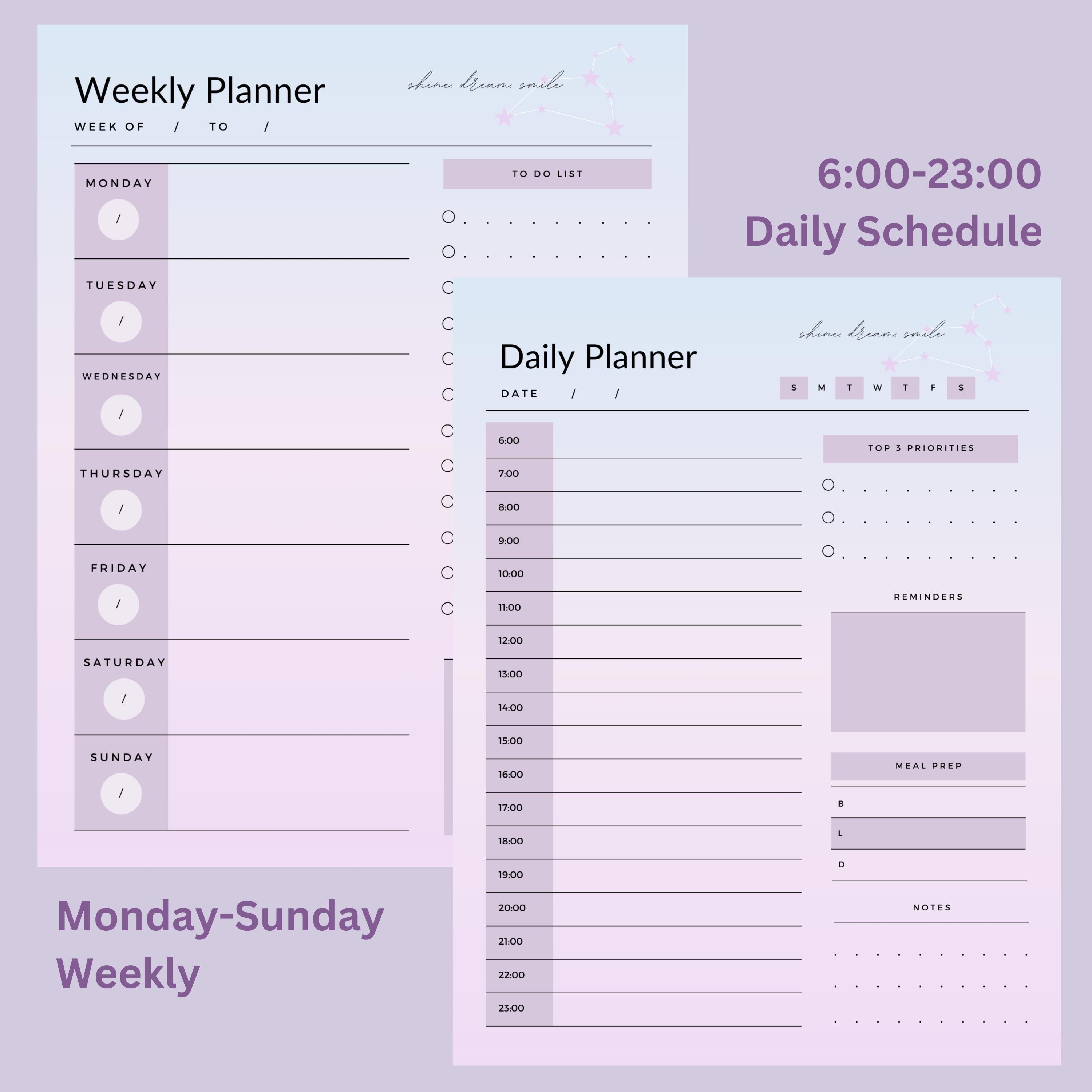 Bts-inspired Simple Aesthetic Planner - "shine, Dream, Smile ...