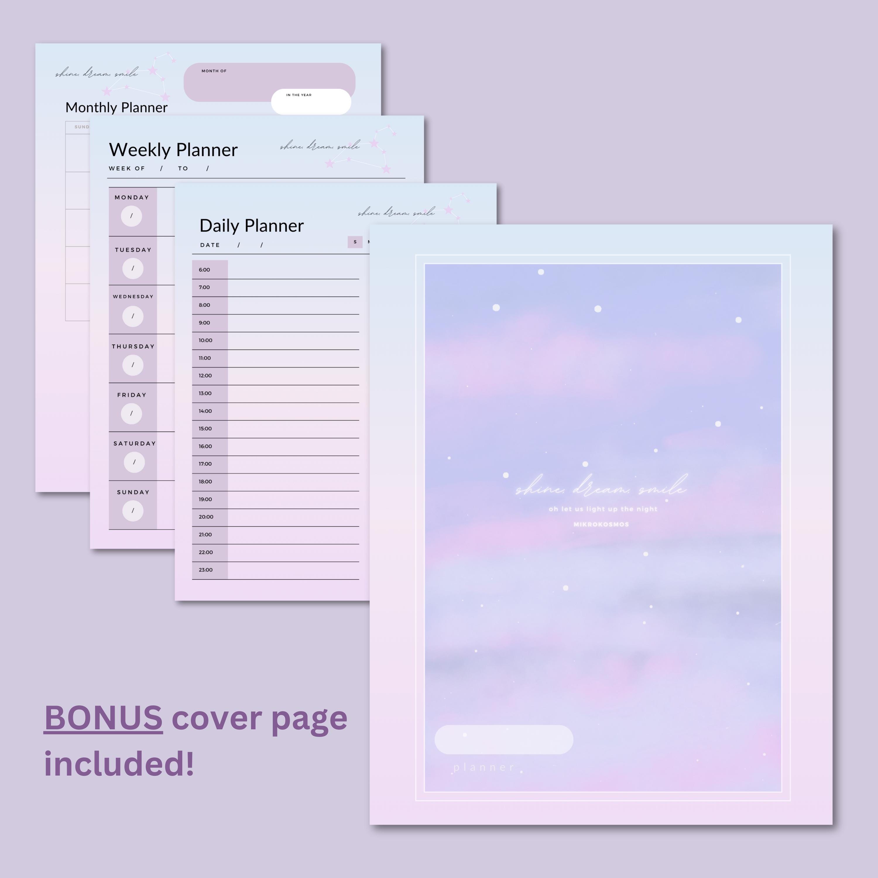 Bts-inspired Simple Aesthetic Planner - "shine, Dream, Smile ...