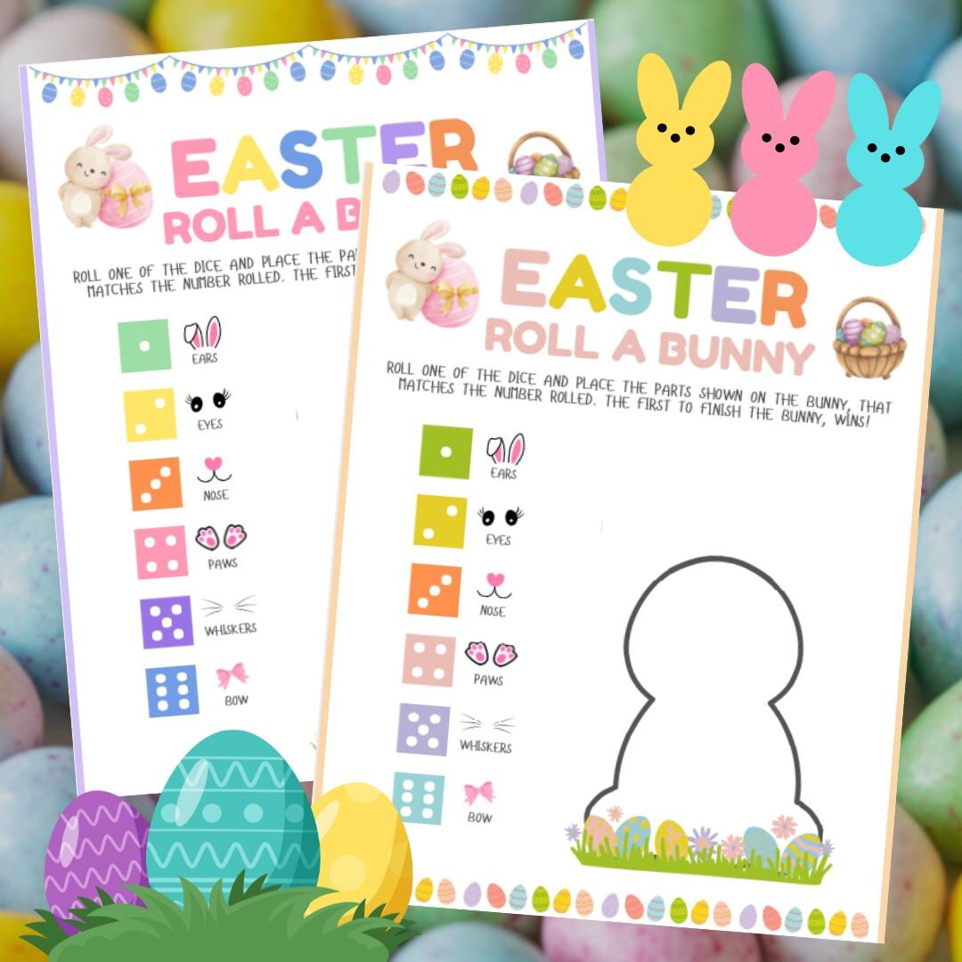 Printable Easter Roll A Bunny Dice Game, Printable Easter Games, Roll a ...