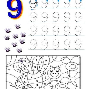 1-10 Number Tracing and Colouring, Preschool Worksheet, Handwriting ...