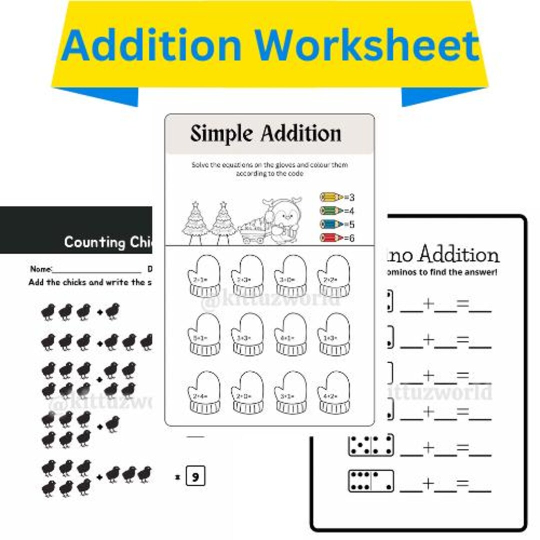 Math Worksheets, Printable, Instant Download, Addition, Kindergarten ...