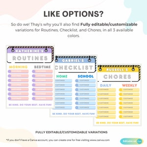 EDITABLE Morning Bedtime Routine, Chores Checklist Chart, Kids Toddlers ...