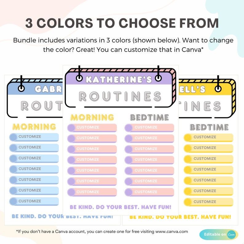 EDITABLE Morning Bedtime Routine, Chores Checklist Chart, Kids Toddlers ...