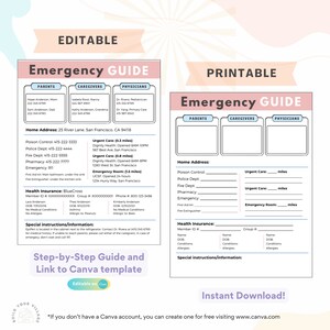EDITABLE & PRINTABLE Emergency Guide, Emergency Information, Emergency ...
