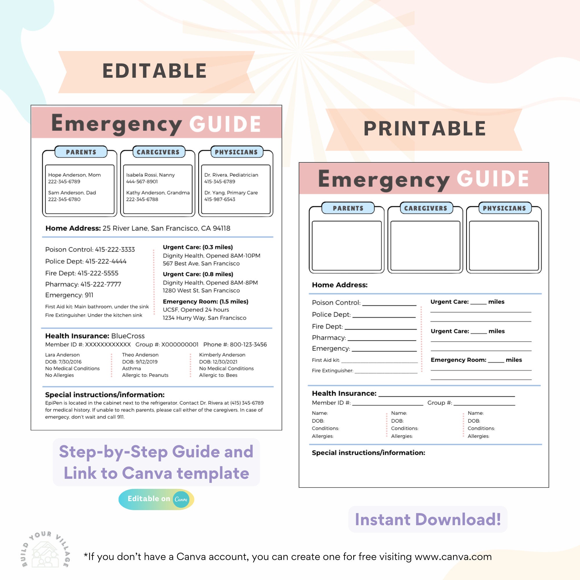 EDITABLE & PRINTABLE Emergency Guide, Emergency Information, Emergency ...