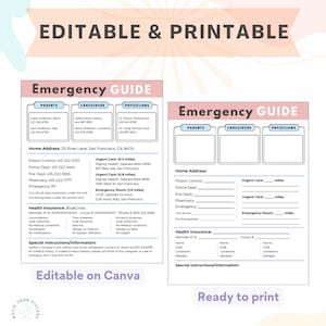 EDITABLE & PRINTABLE Emergency Guide, Emergency Information, Emergency ...