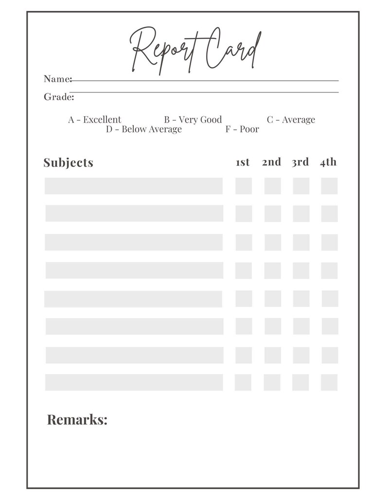 Simple Homeschool Report Card Printable - Etsy