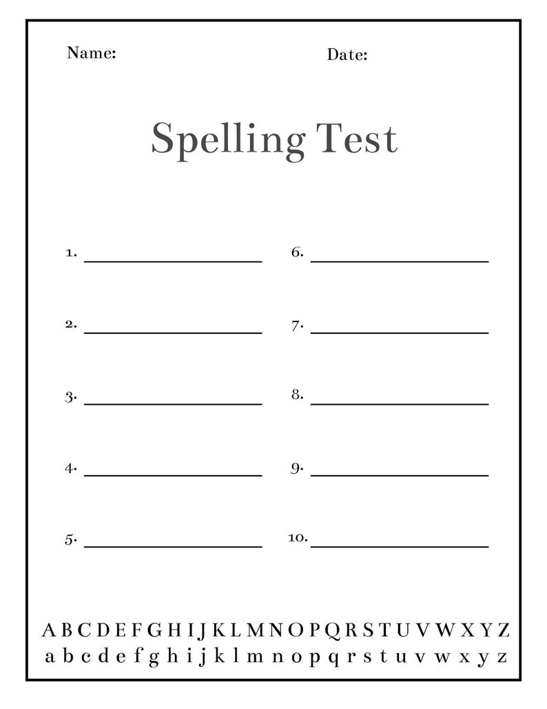 Simple Homeschool Spelling Test Printable - Etsy