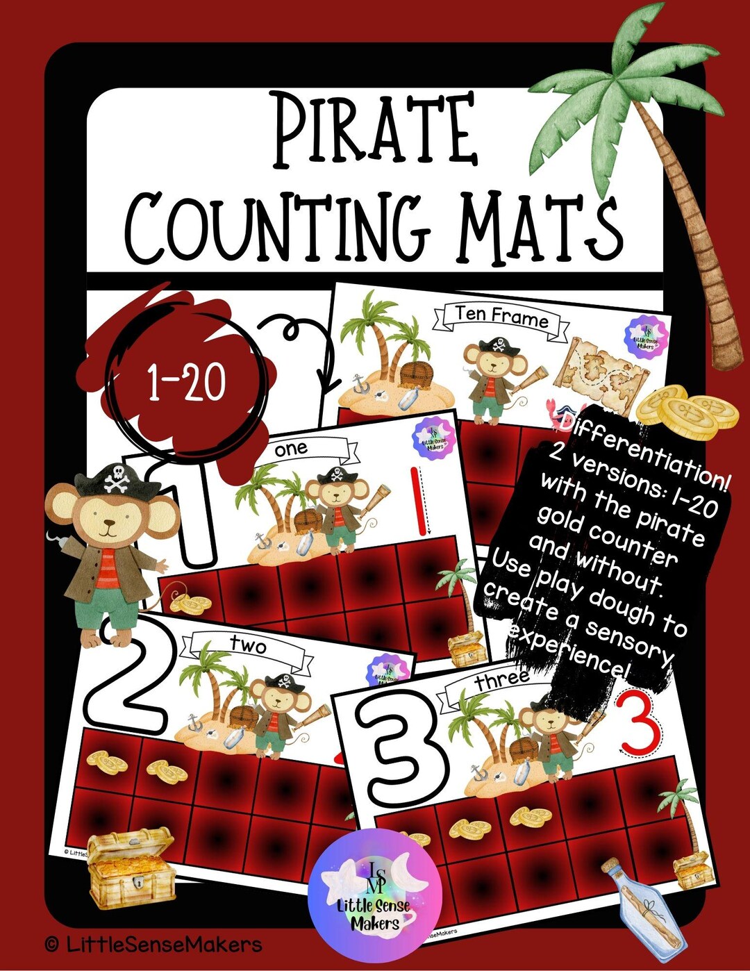 Pirate | Playdough Counting Mats 1-20 | Math Activity | Sensory ...