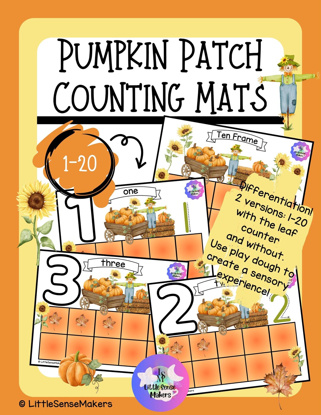 Pumpkin Patch | Playdough Counting Mats 1-20 | Math Activity | Sensory ...