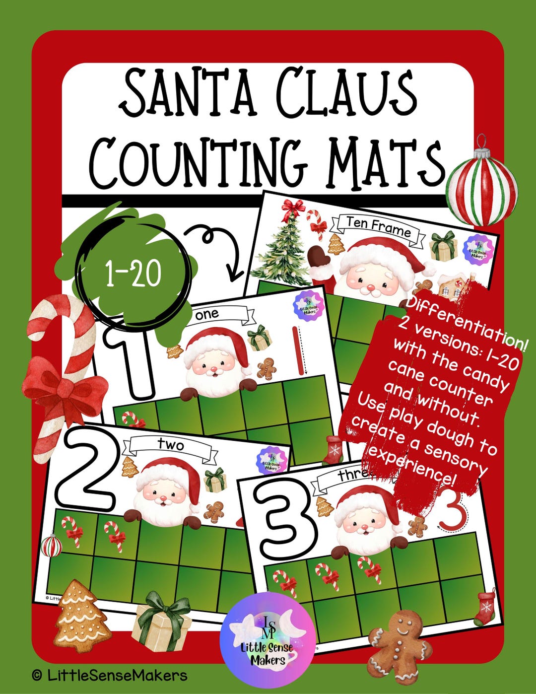 Santa Claus | Christmas | Playdough Counting Mats 1-20 | Math Activity ...