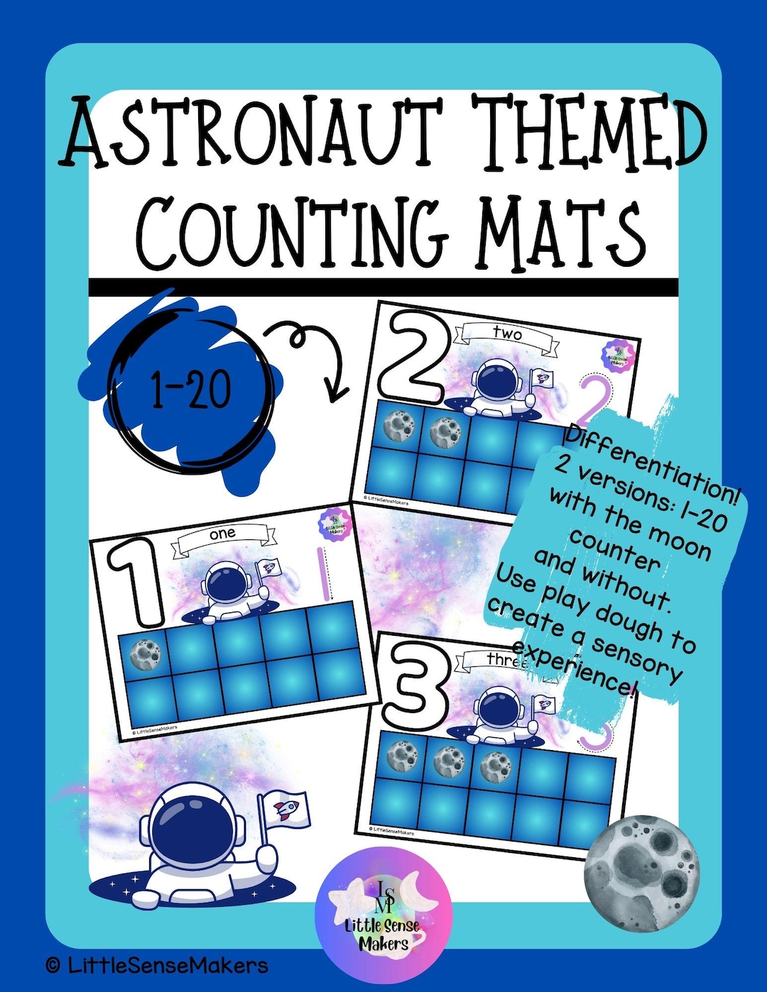 Astronaut | Space Themed | Playdough Counting Mats 1-20 | Math Activity ...