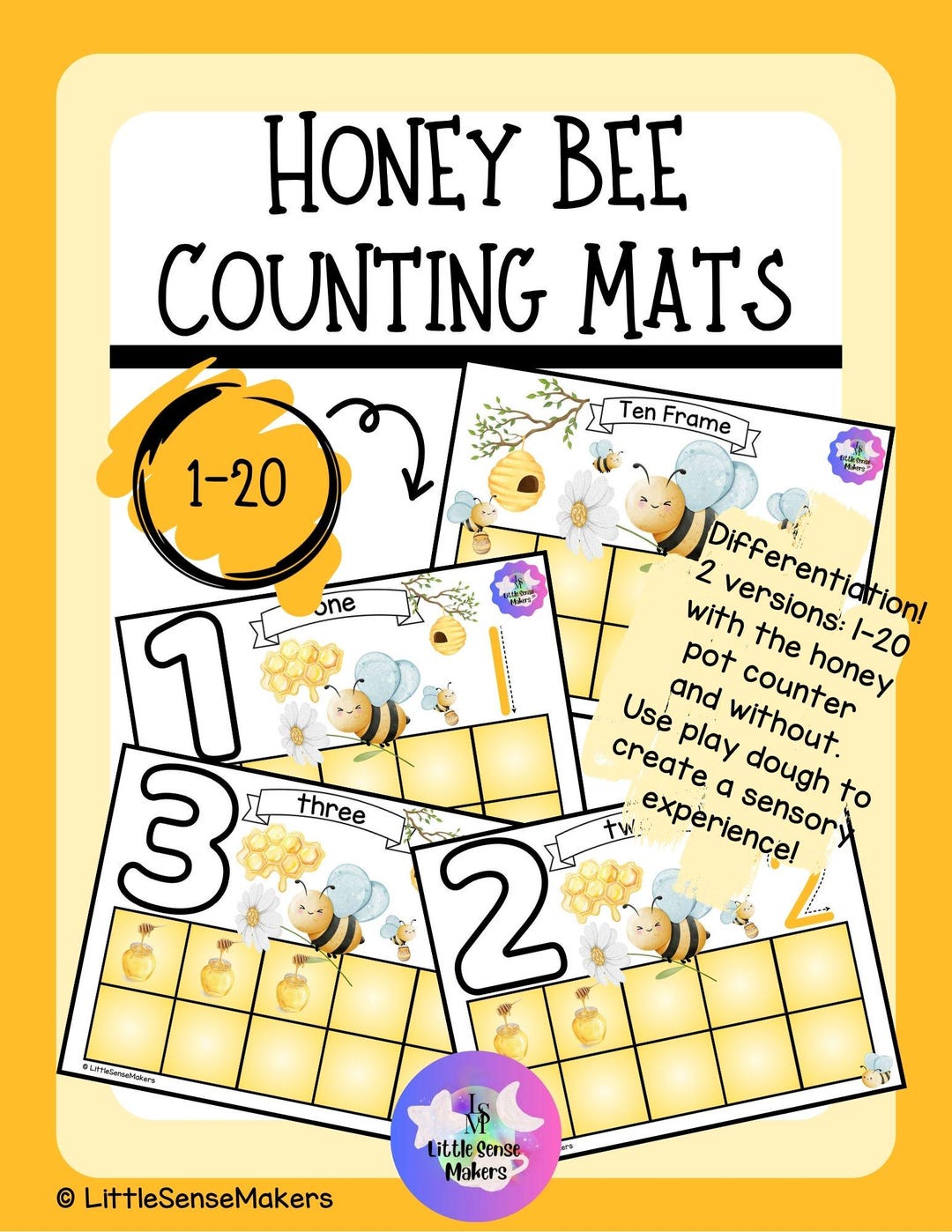 Honey Bee Counting Mats 1-20: Sensory Math Activity - Etsy
