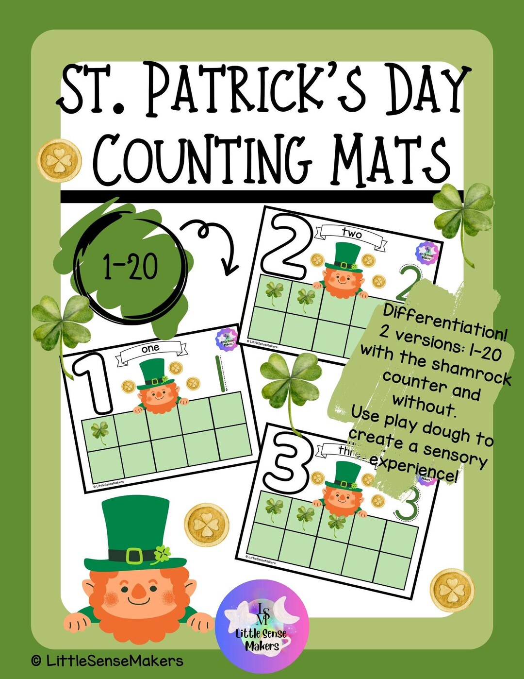 St. Patrick's Day | Playdough Counting Mats 1-20 | Math Activity ...