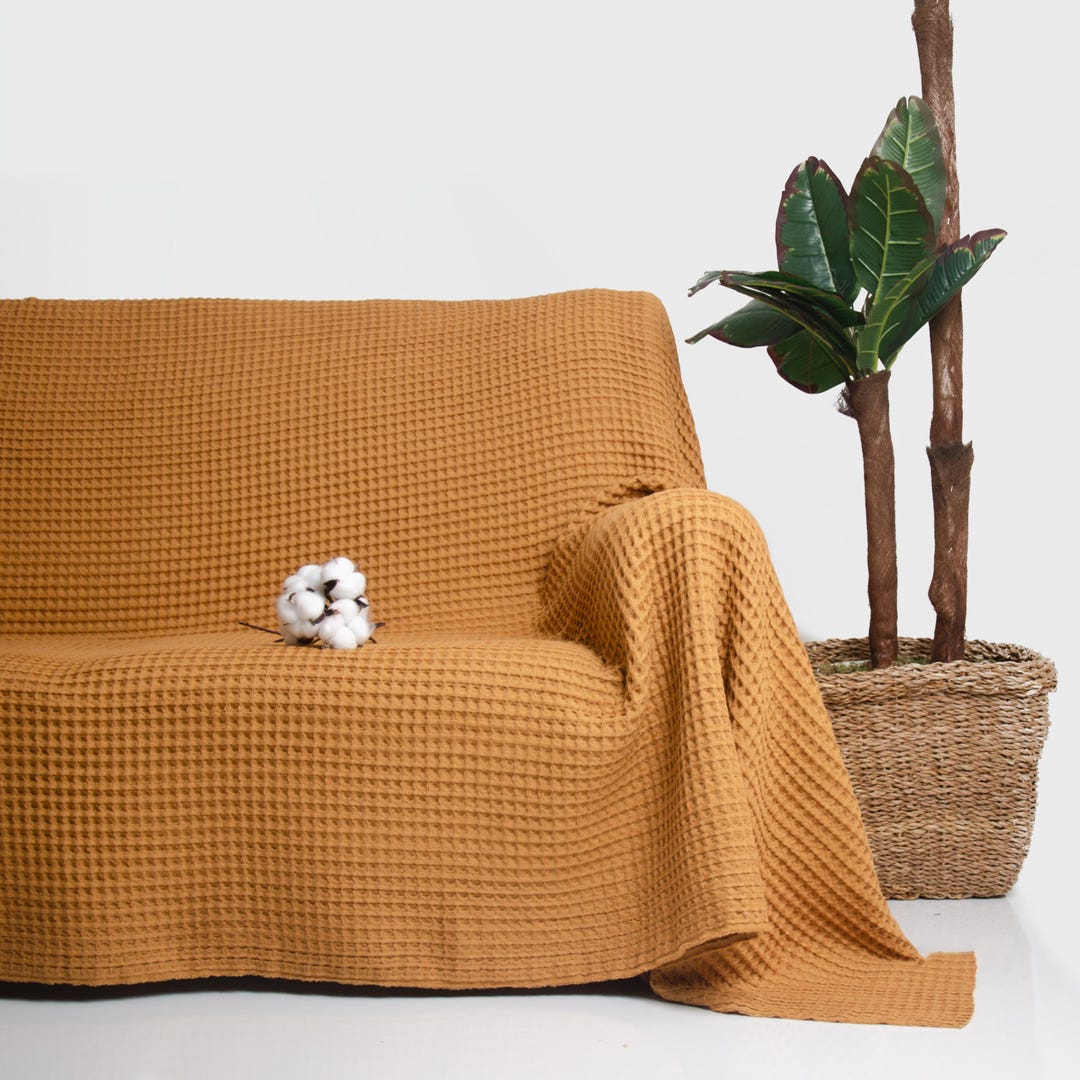 Extra Large Sofa Throw, Waffle Cotton Soft Washable Couch Cover for ...