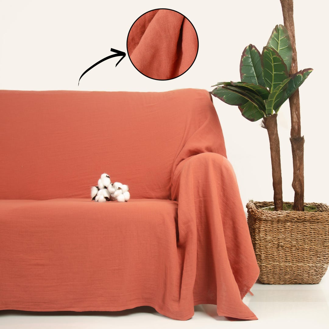 Terracotta Extra Large Sofa Throw, Organic Cotton Soft Washable Couch ...