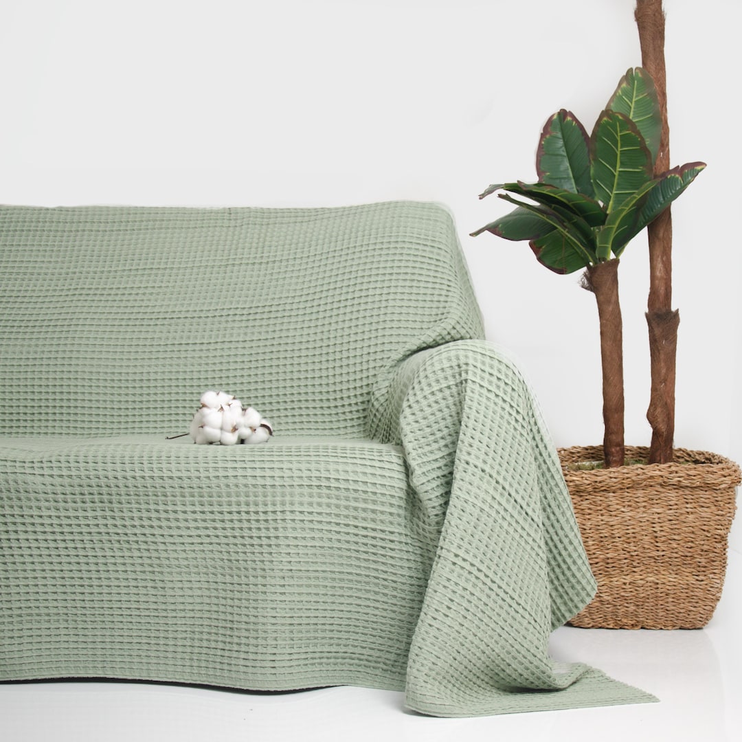 Extra Large Sofa Throw, Waffle Cotton Soft Washable Couch Cover for ...