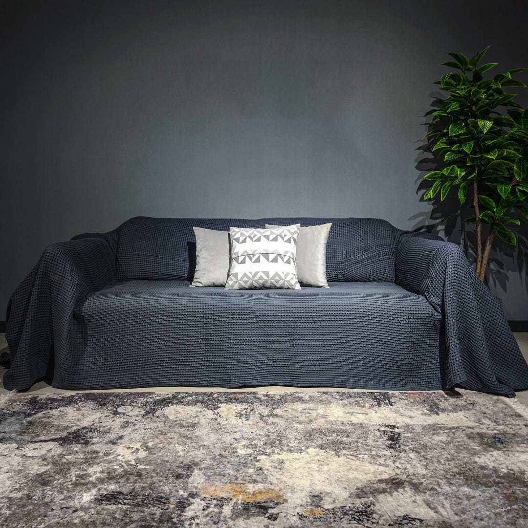 Extra Large Sofa Throw, Waffle Cotton Soft Washable Couch Cover for ...