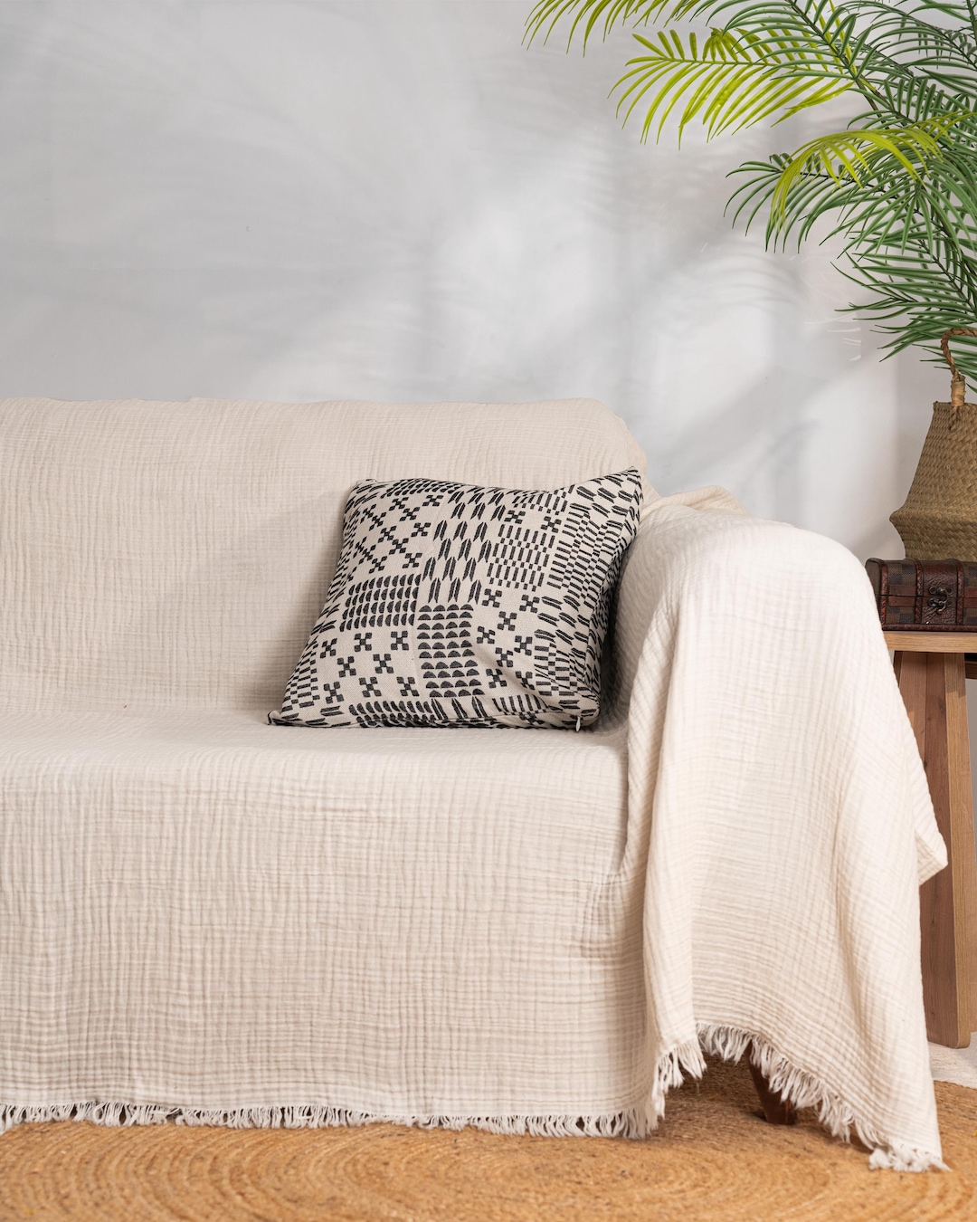 Washable Large Sofa Cover –4 Layered off White Muslin %100 Cotton ...