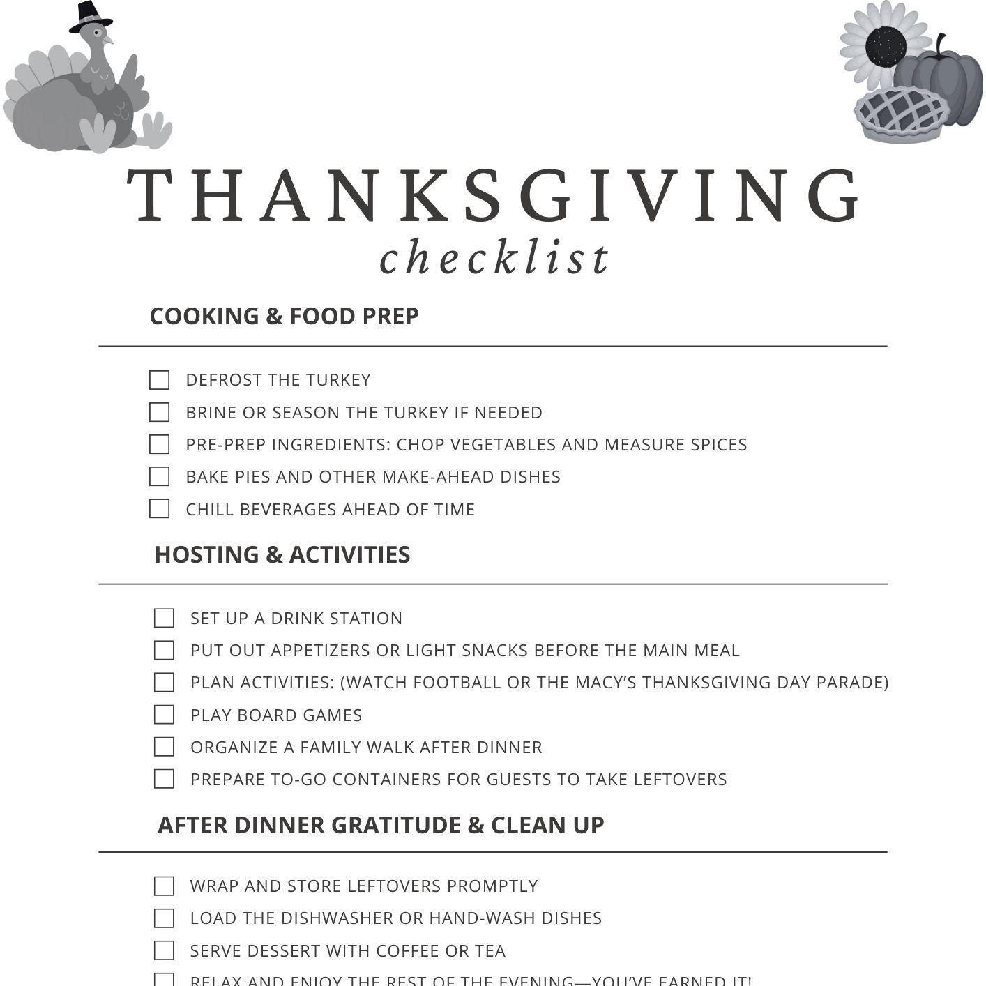 Thanksgiving Checklist / To-do List | A4 Printable PDF | Plan Now for ...