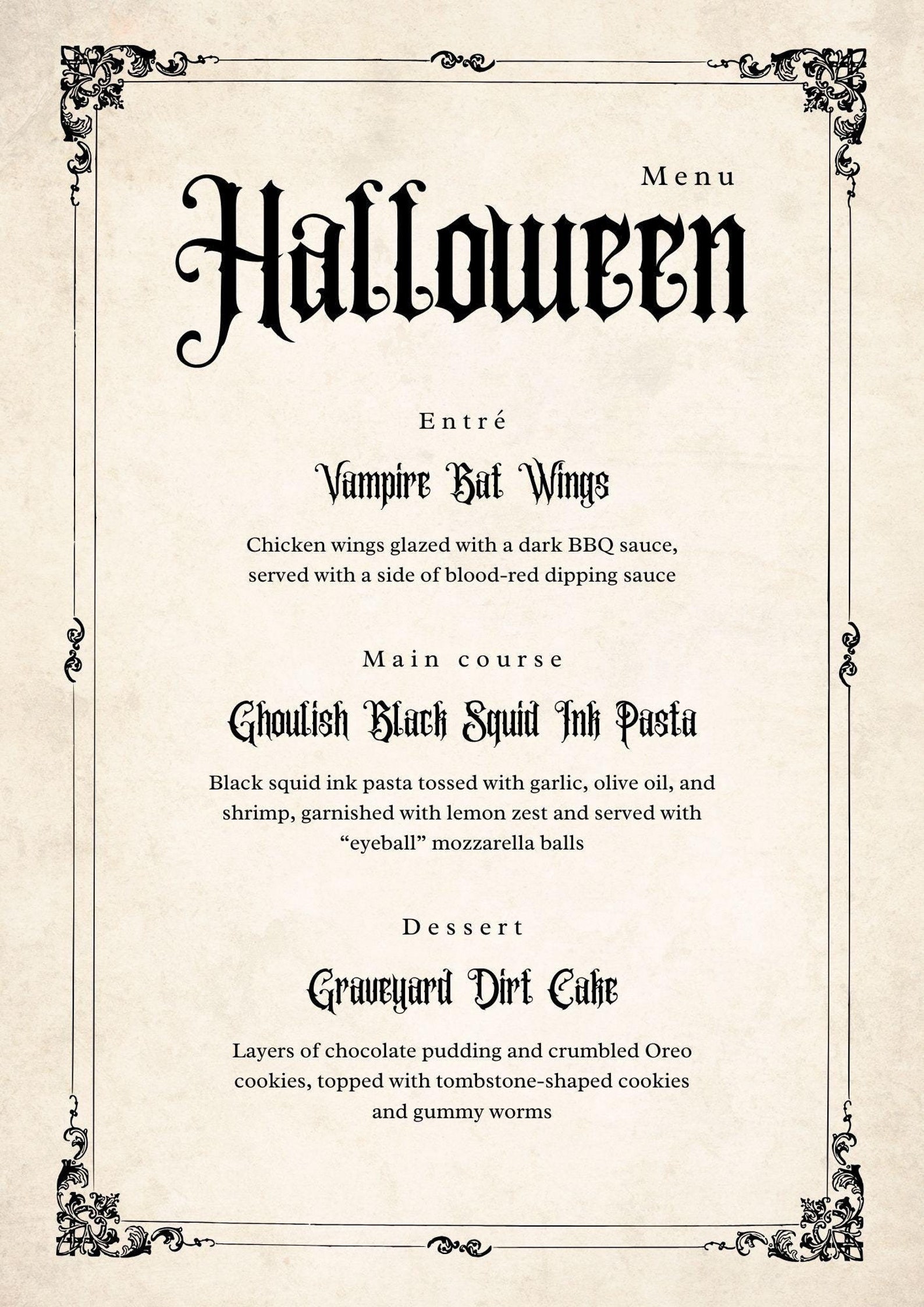 Spooky Halloween Menu Template customizable - Etsy