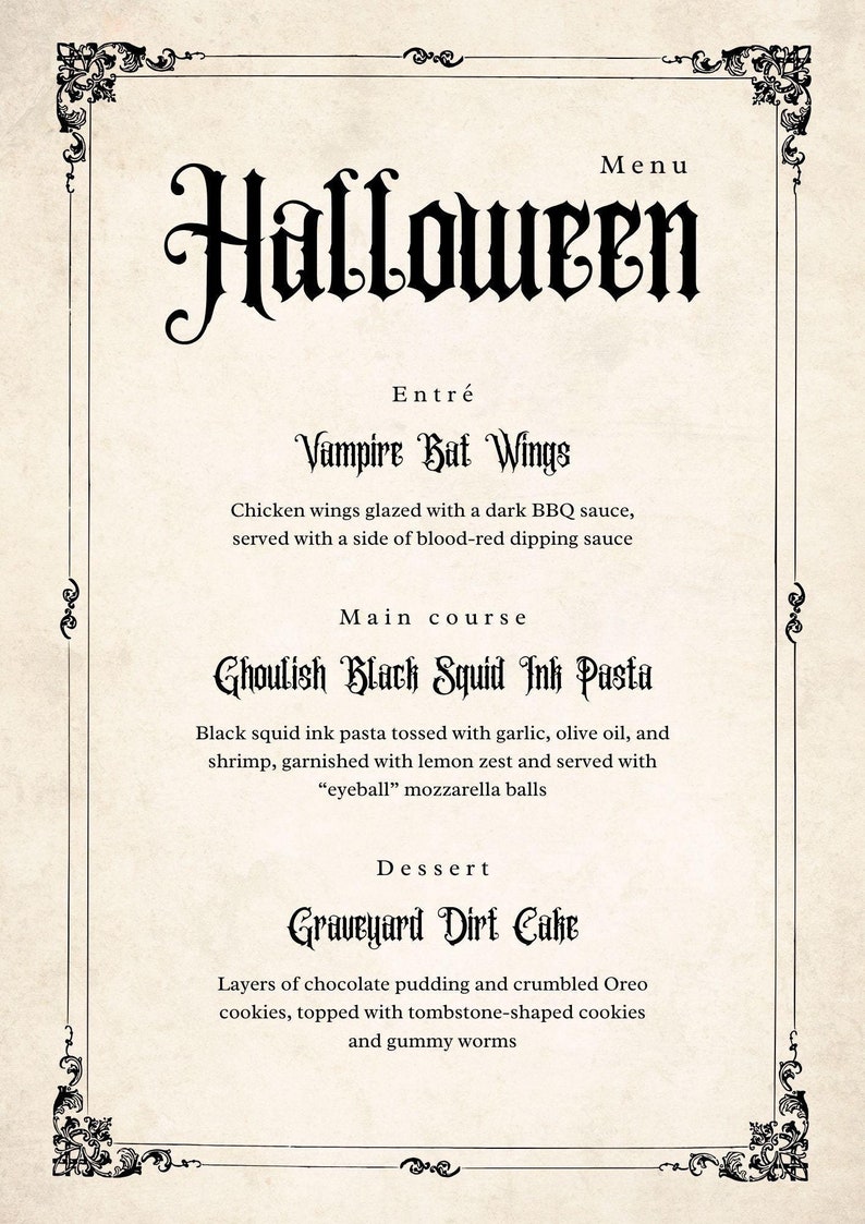 Spooky Halloween Menu Template customizable - Etsy