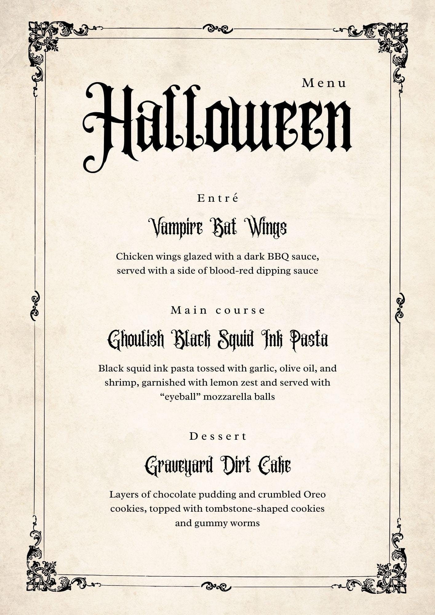 Spooky Halloween Menu Template customizable - Etsy