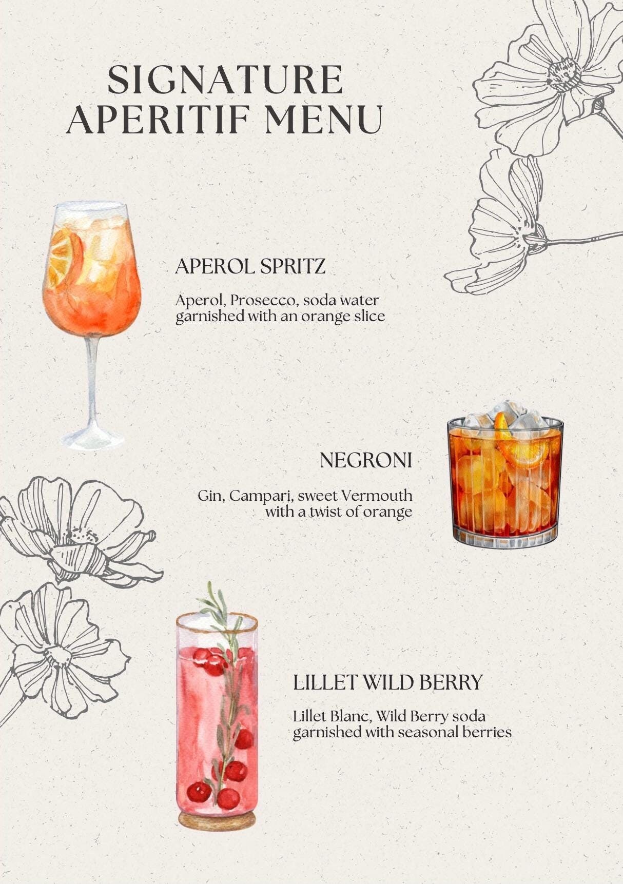 Customizable Signature Aperitif and Cocktail Menu Wedding Bar - Etsy
