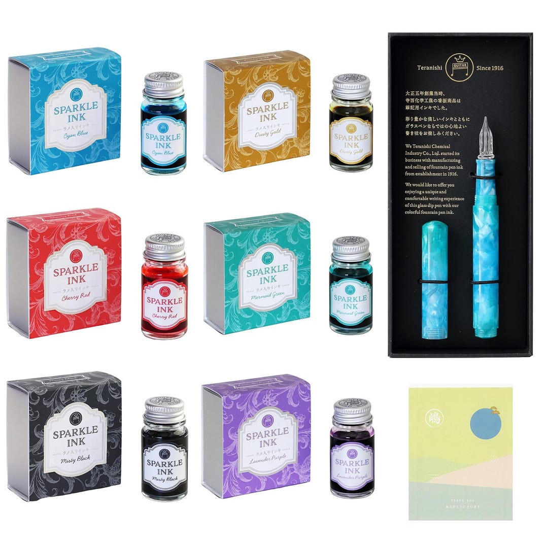Japanese Glass Pen and 6 Colorful Inks Set, for Art, Writing ...
