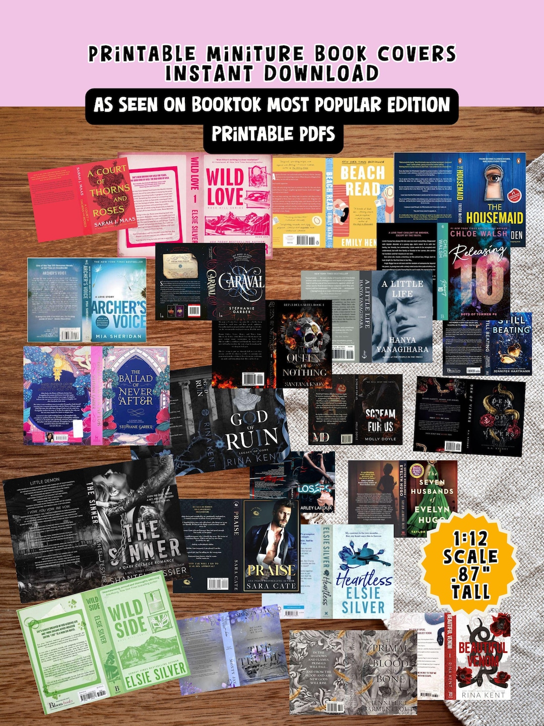 Mini Book Covers 1:12 Scale Printable 100+ Titles Popular Booktok ...