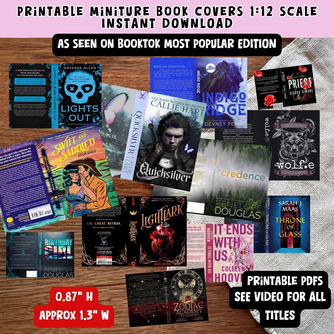 Mini Book Covers 1:12 Scale Printable 100+ Titles Popular Booktok ...