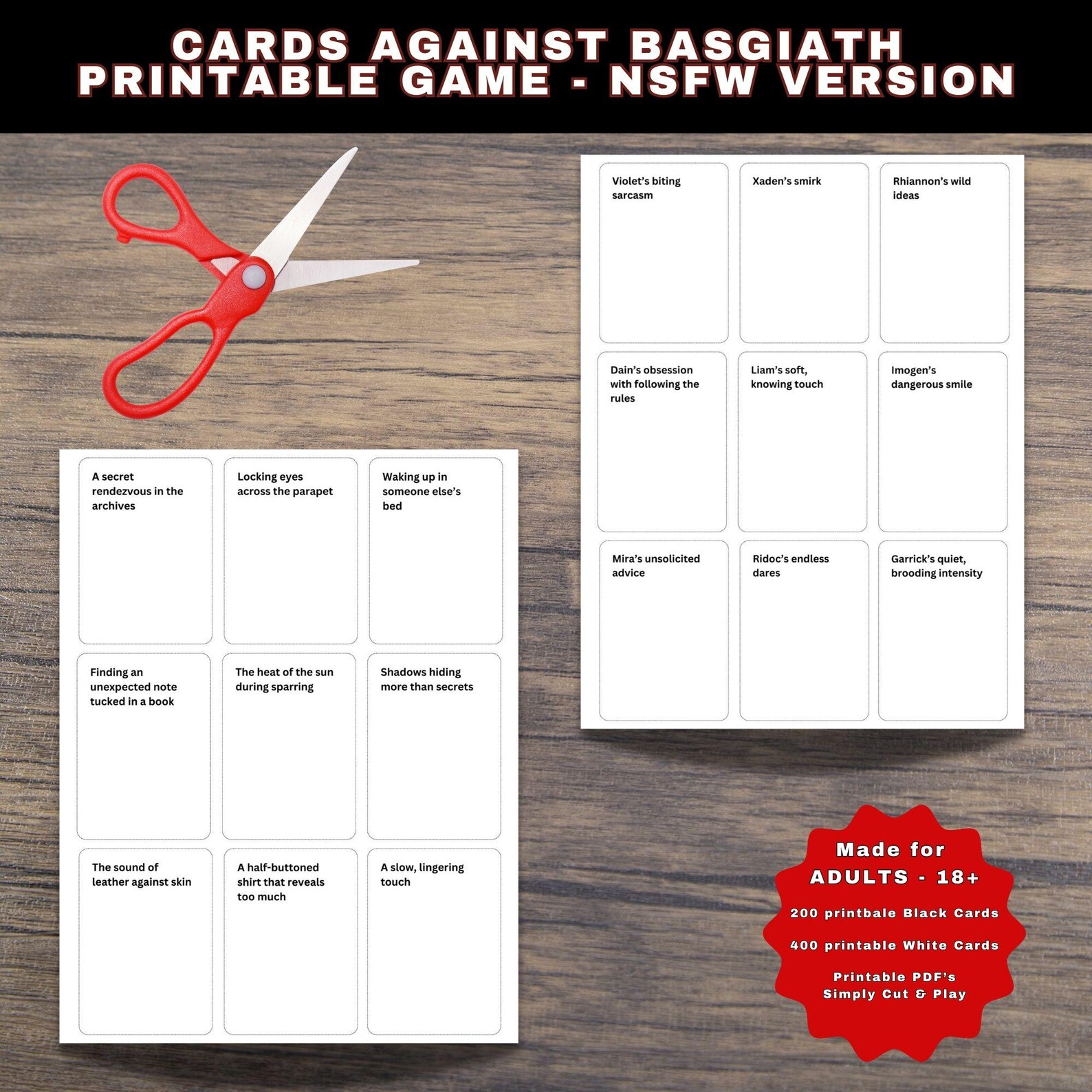 Cards Against Game Empyrean Series Themed Adult Version Printable Party ...