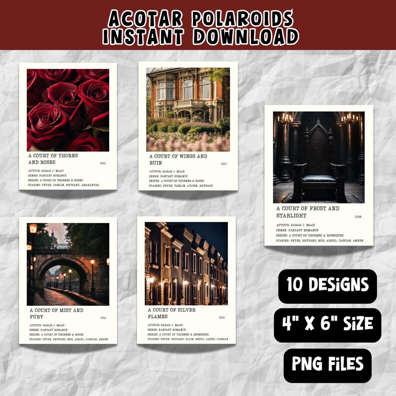ACOTAR Polaroids PNG Files Instant Download Booktok Romantasy Wall Art ...