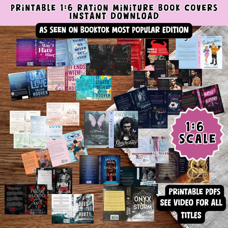 Mini Book Covers 1:6 RATIO Printable Popular Booktok Titles - Printable ...