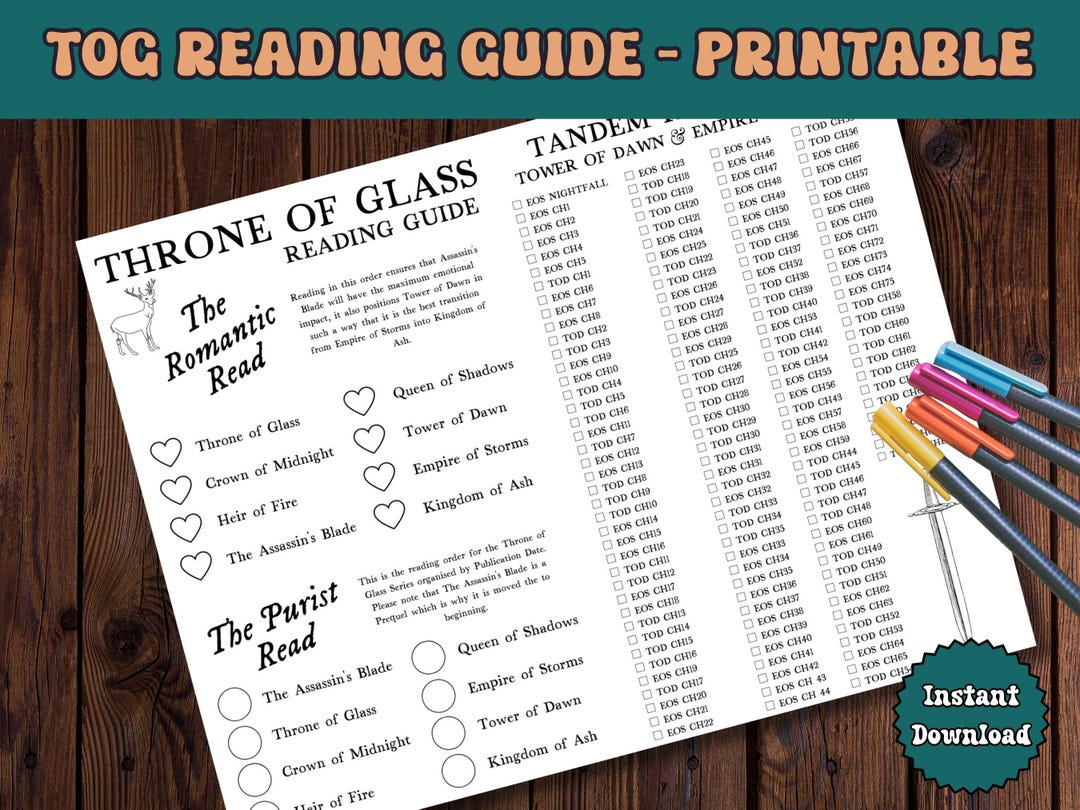 Printable Reading Guide for Throne of Glass Series and Tandem Read Guide + Checklist for Empire ...