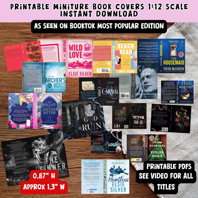 Mini Book Covers 1:12 Scale Printable 100+ Titles Popular Booktok Titles - Printable PDF Anxiety ...
