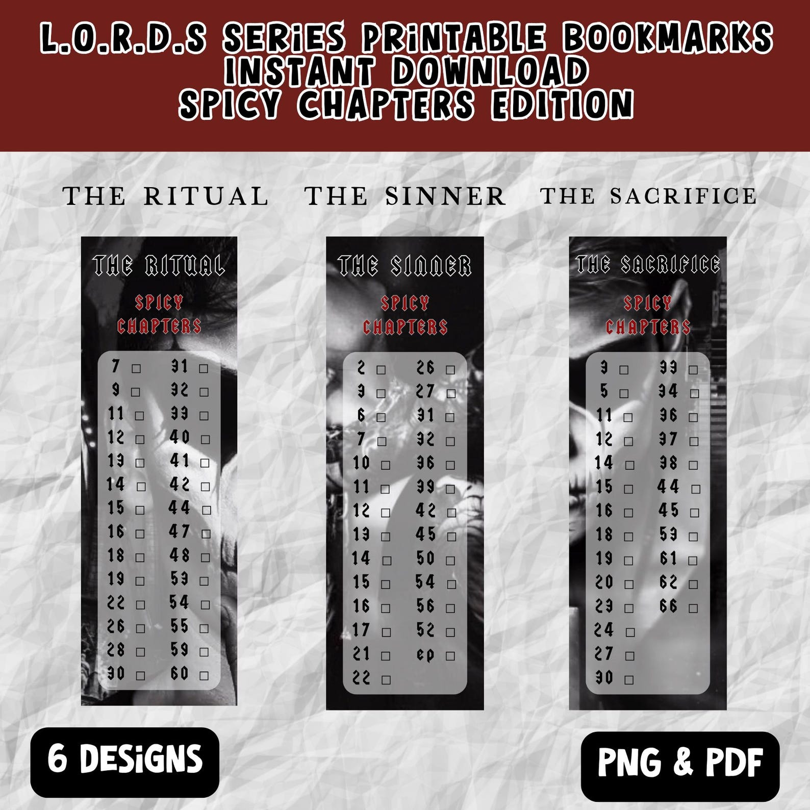 LORDS Series Inspired Bookmarks PDF and PNG Files - Instant Download ...