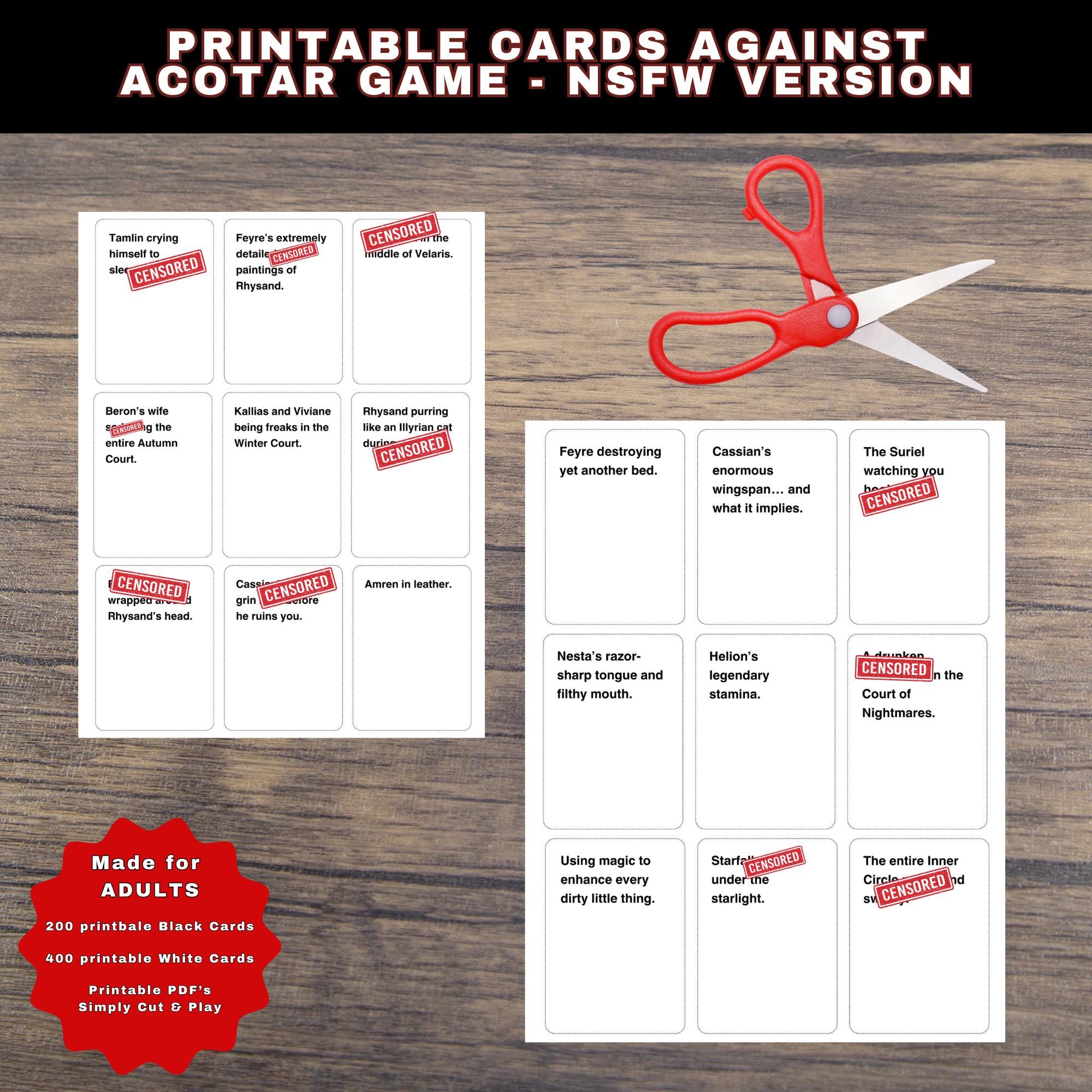 Cards Against Game ACOTAR Themed Adult Version Printable Party Game ...