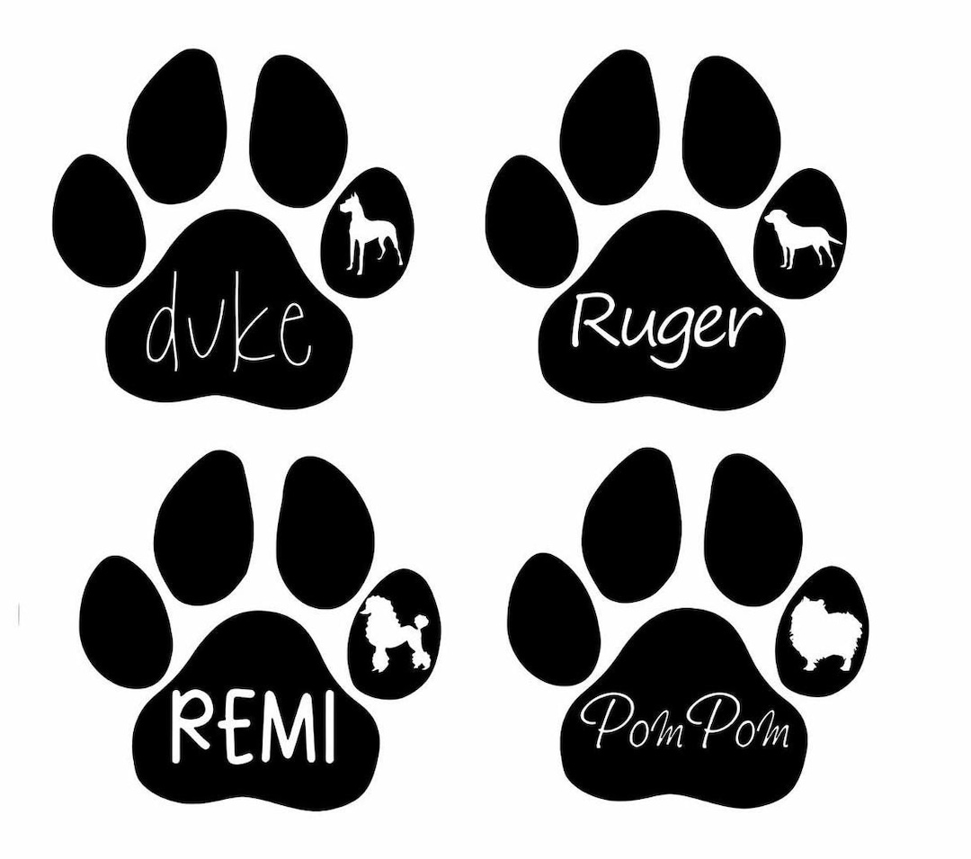 Dog Paw Print Decal | Personalized | All Breeds | Dog Silhouette ...